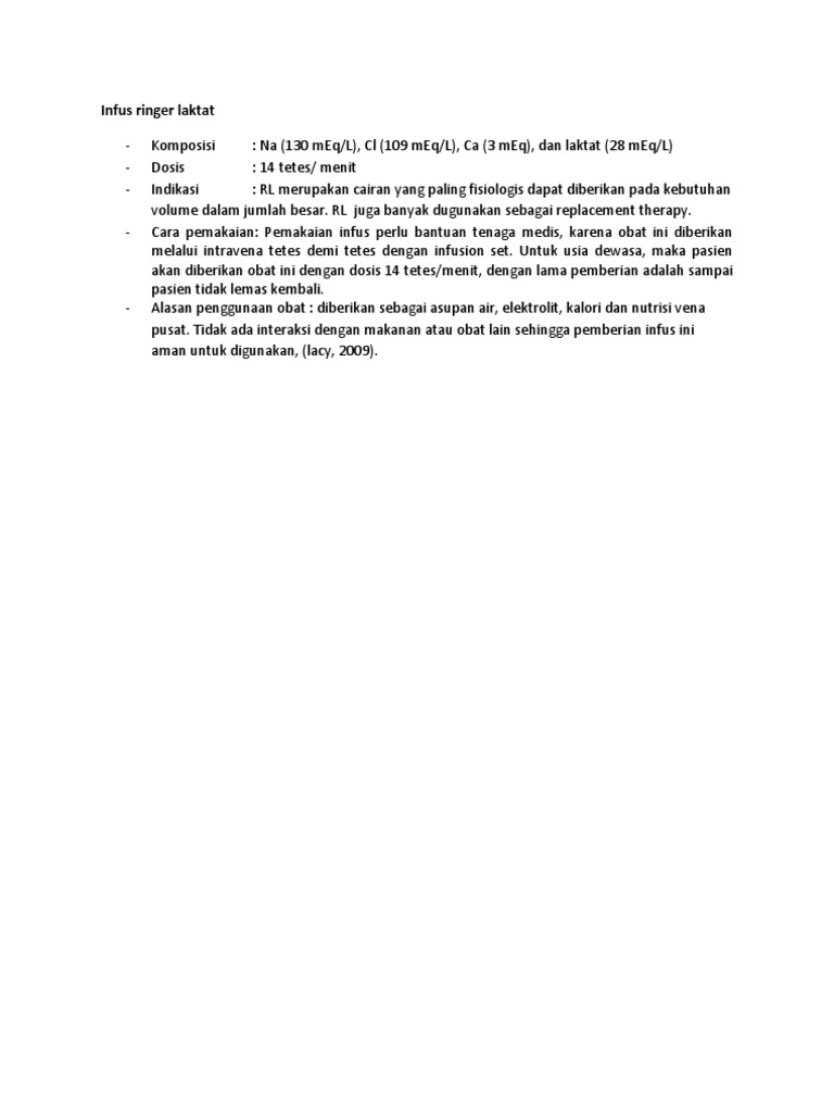 Infus Ringer Laktat: Dosis dan Indikasi | PDF | Pengembangan Diri