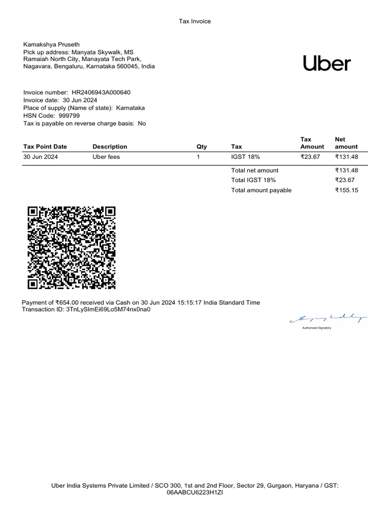 Uber Trip Invoice | PDF