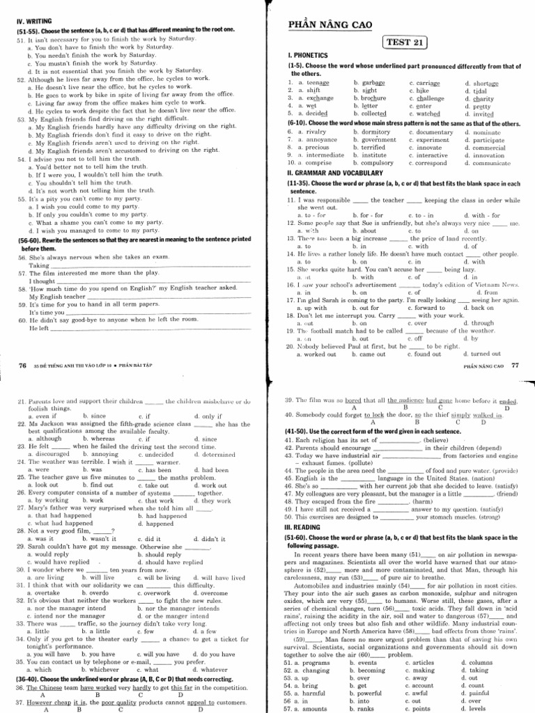 English Exam Grade 10 With Answers - Extract 1 | PDF