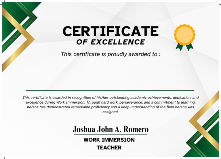 Work Immersion Certificate | PDF