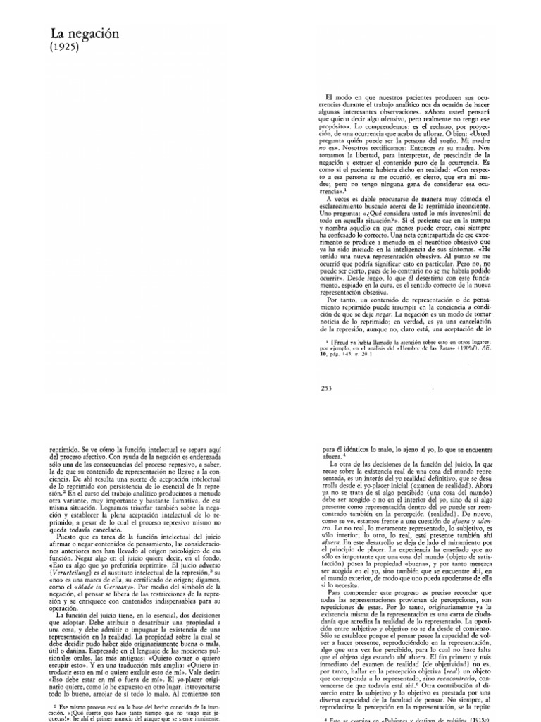 La Negación en el Análisis Psicológico | PDF | Pensamiento | Realidad