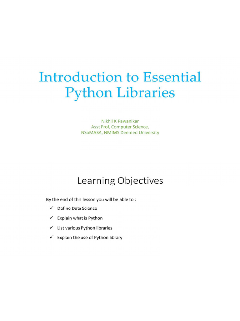 Unit 1 CH 3 Introduction To Essential Python Libraries | PDF