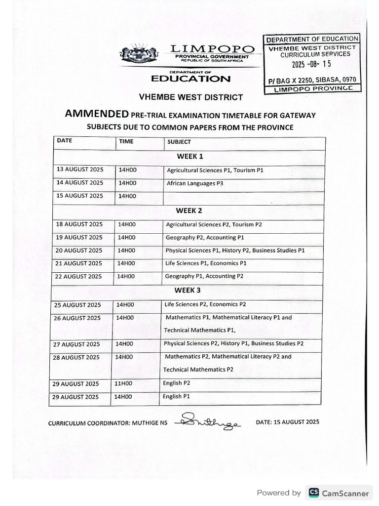 Ammended Pre-Trial Examination Timetable 2025-08-15 07.51 | PDF