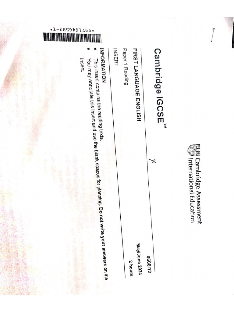 Eng Paper 1 Insert | PDF