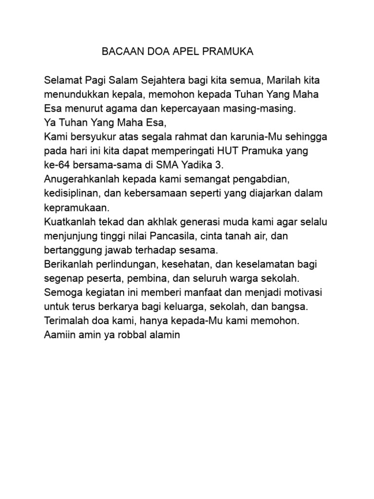 Bacaan Doa Apel Pramuka | PDF