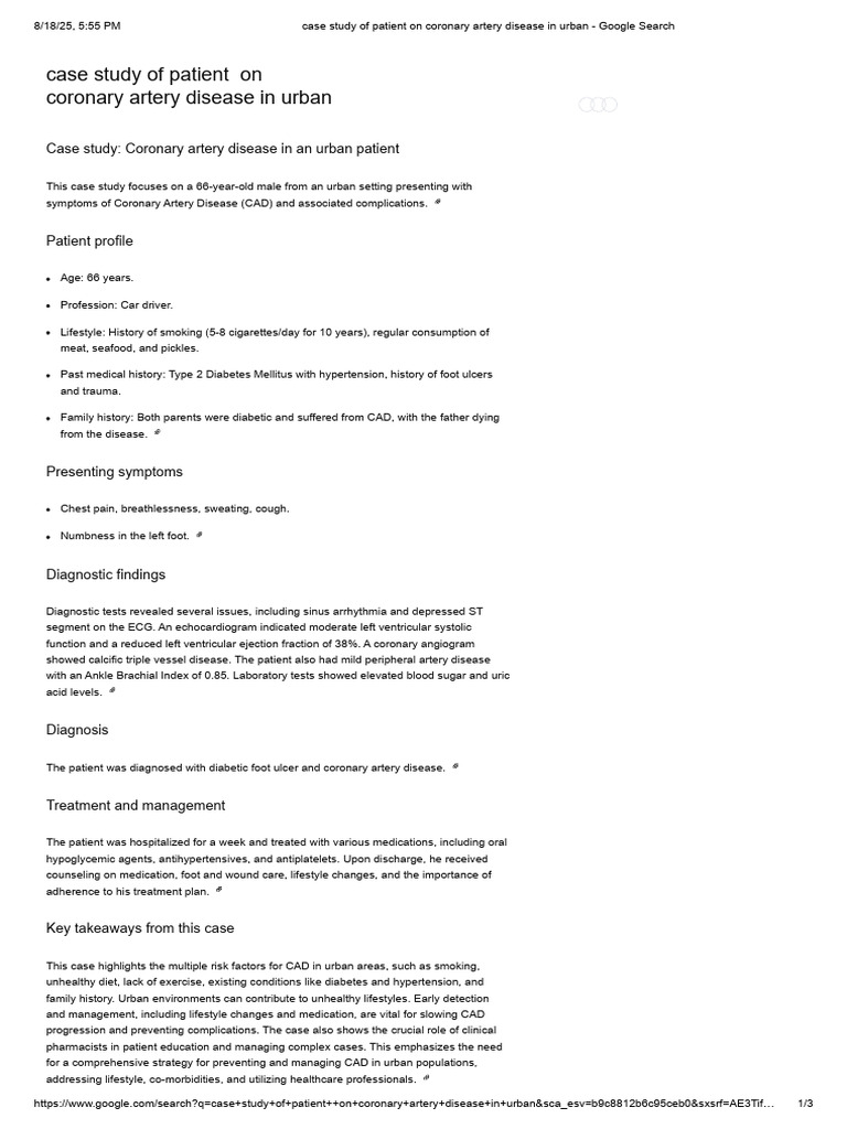 Case Study of Patient On Coronary Artery Disease in Urban - Google Search | PDF | Coronary ...