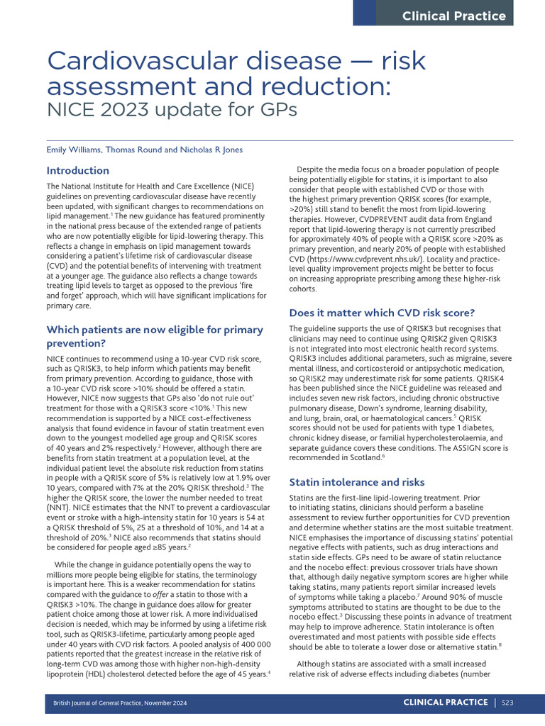 NICE 2023 Lipid Guidelines for CVD Risk | PDF | Statin | Cardiovascular ...