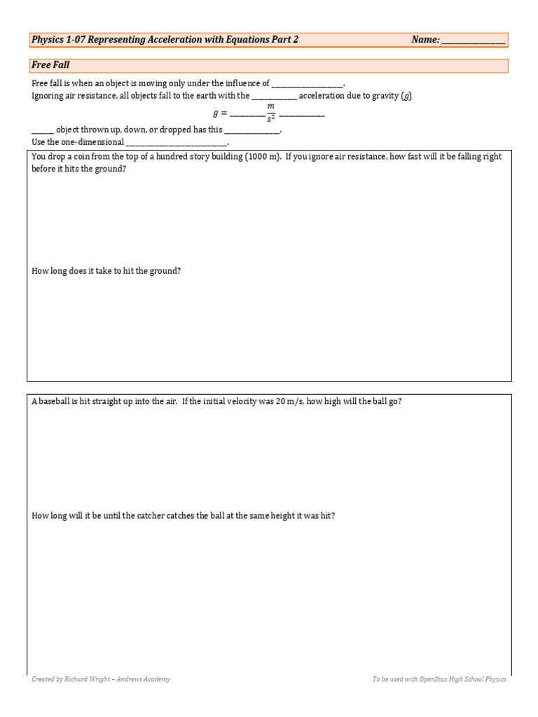 HSPhysics 01-07 Representing Acceleration With Equations Part 2 | PDF ...