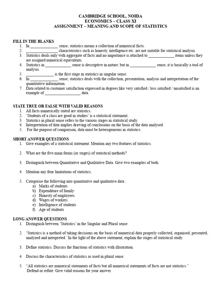 Scope of Statistics in Class 11 | PDF | Statistics | Data
