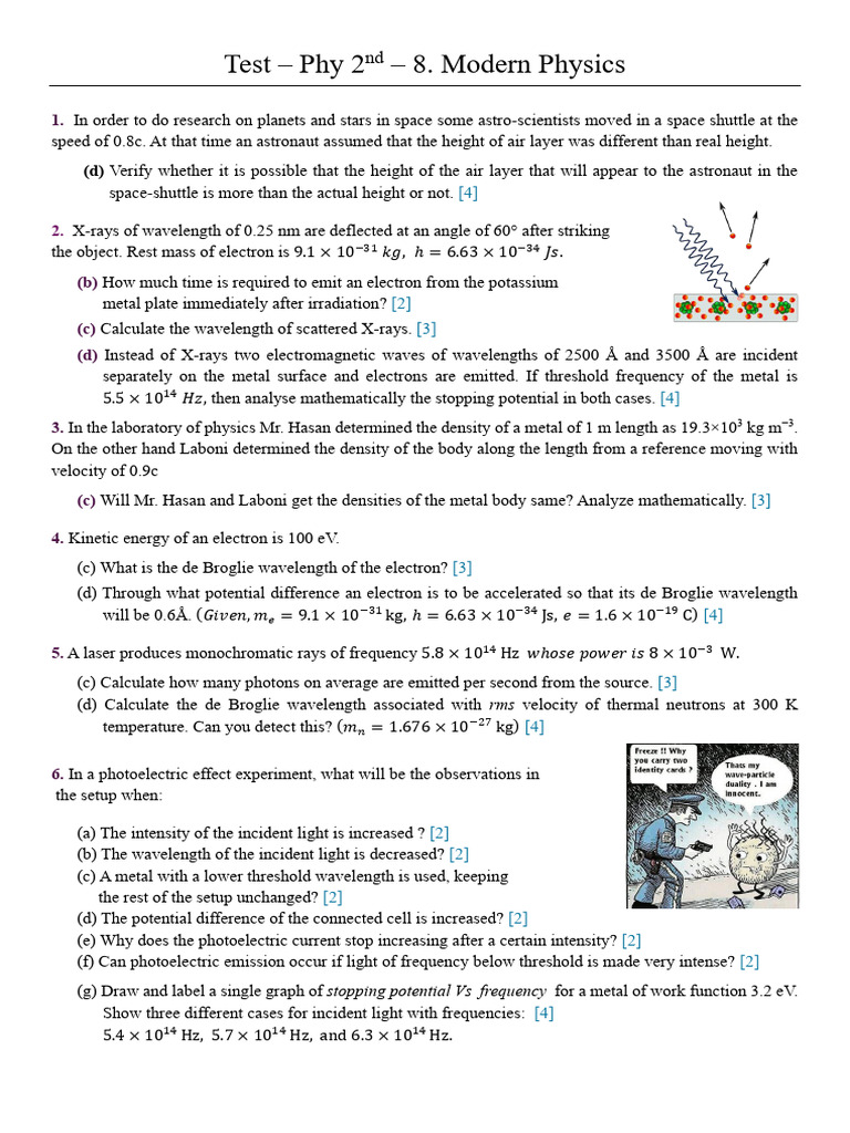 Test - Phy 2nd - 8. Modern Physics | PDF | Electron | Photoelectric Effect