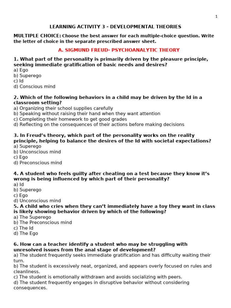 S Learning Activity 3 Developmental Theories | PDF | Psychological ...