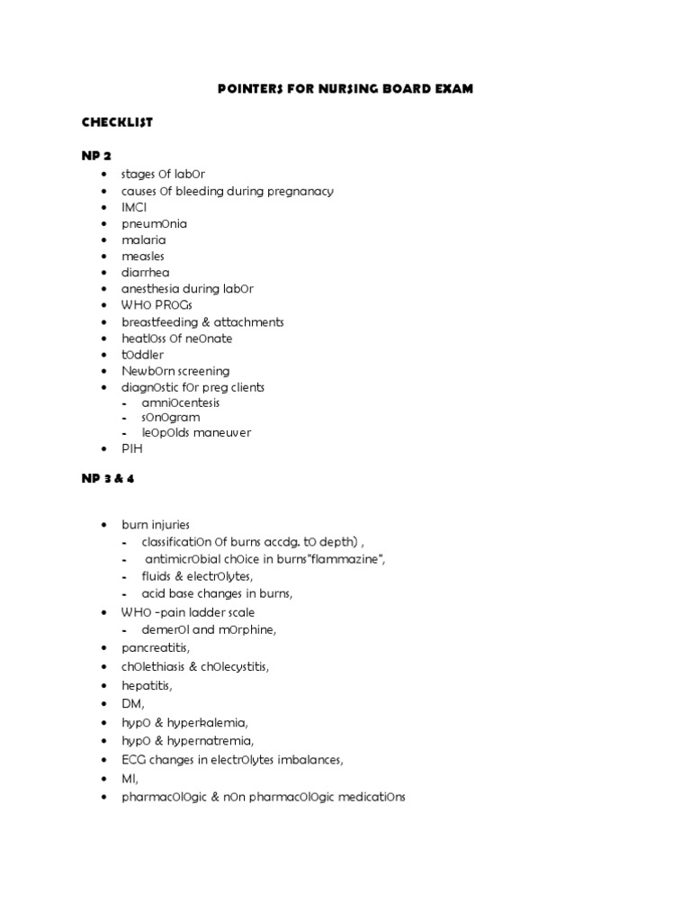 Pointers For Nursing Board Exam | PDF