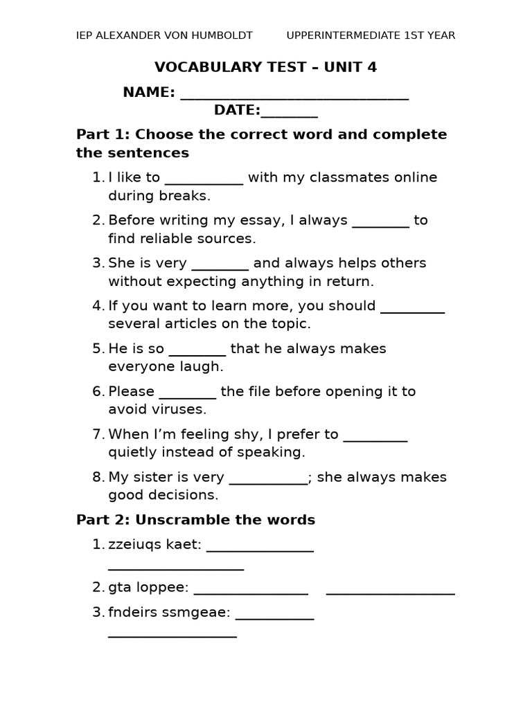 Vocabulary Test | PDF
