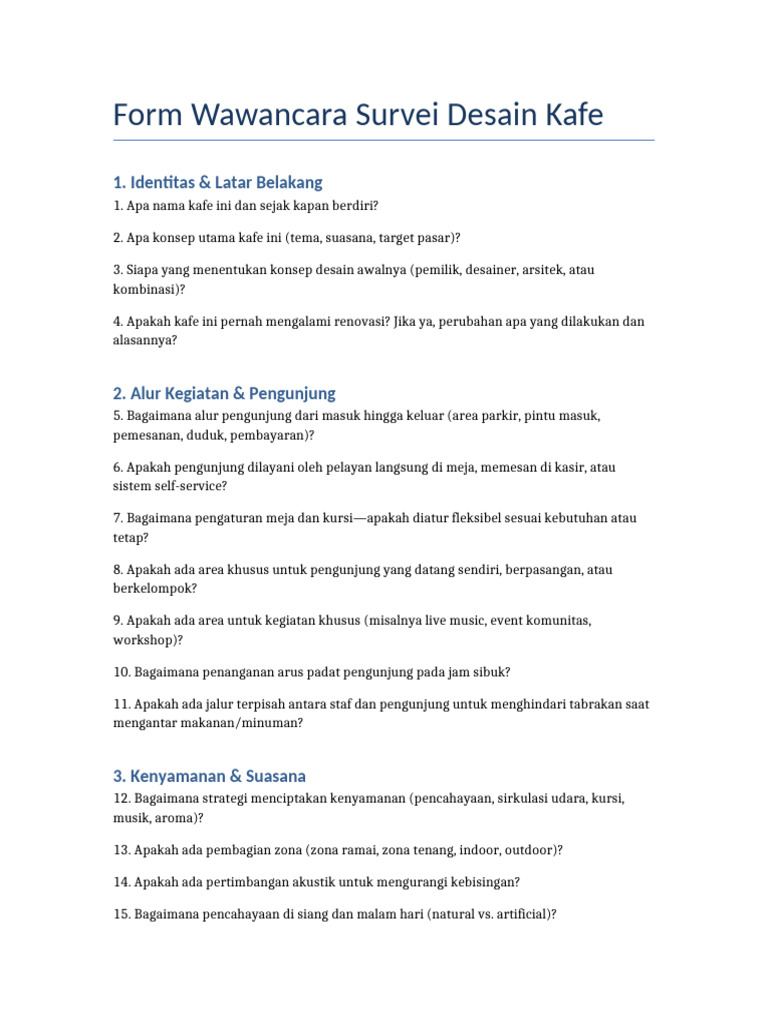 Form Wawancara Desain Kafe | PDF