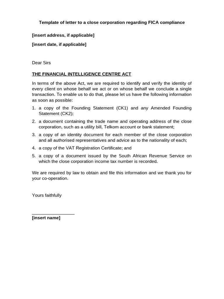 Template of Letter To A CC FICA | PDF