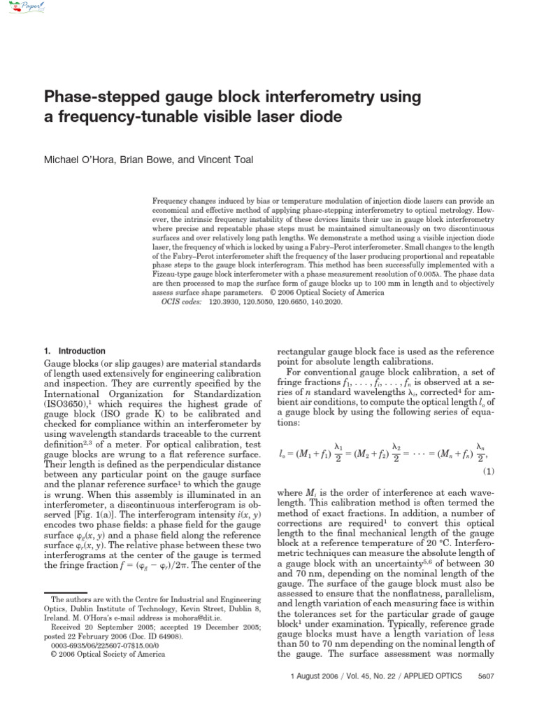 Phase-Stepped Gauge Block Interferometry Using | PDF | Interferometry | Laser