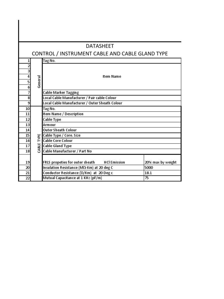 Cable Datasheet | PDF