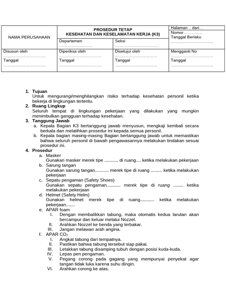 Sop Kesehatan Dan Keselamatan Kerja (k3) | PDF
