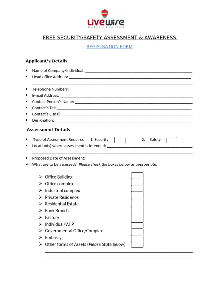 Security Assessment Registration Form | PDF