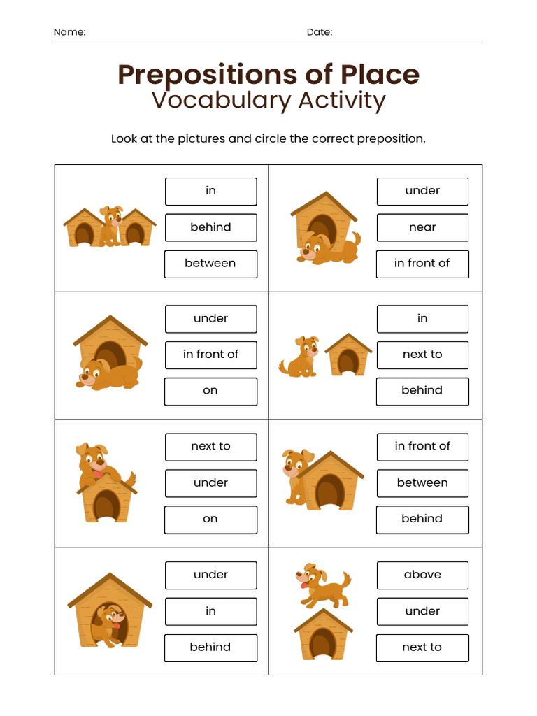 Prepositions of Place Vocabulary Worksheet in Colorful Simple Style | PDF