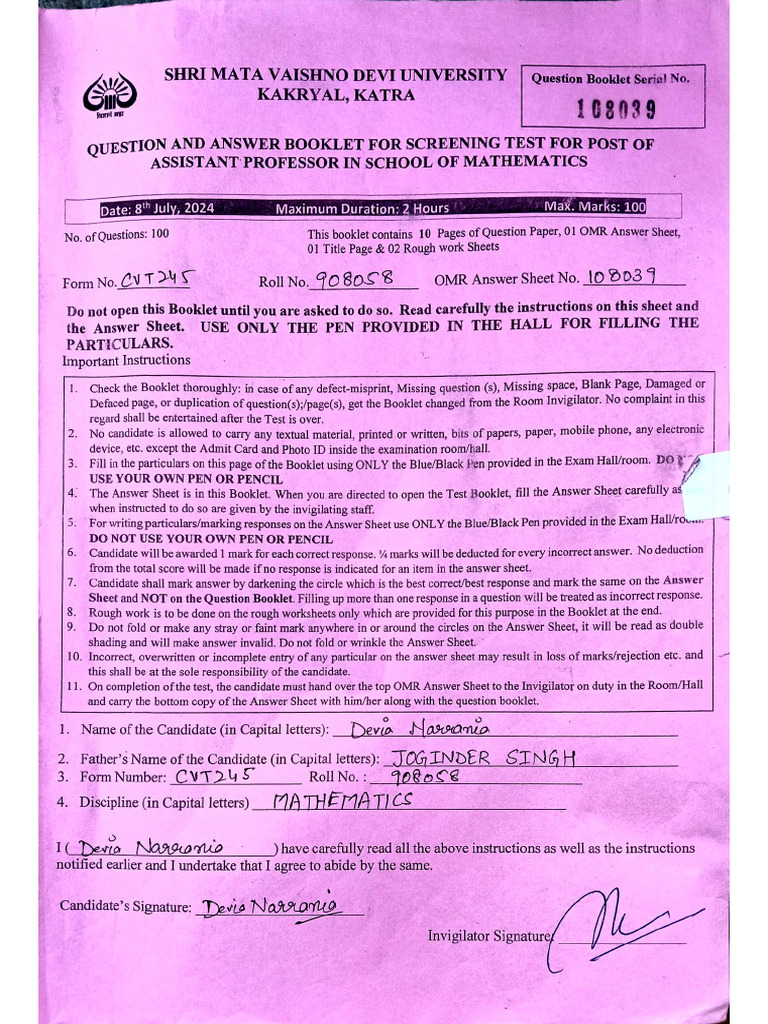 Mathematics Answer Key 2024 | PDF
