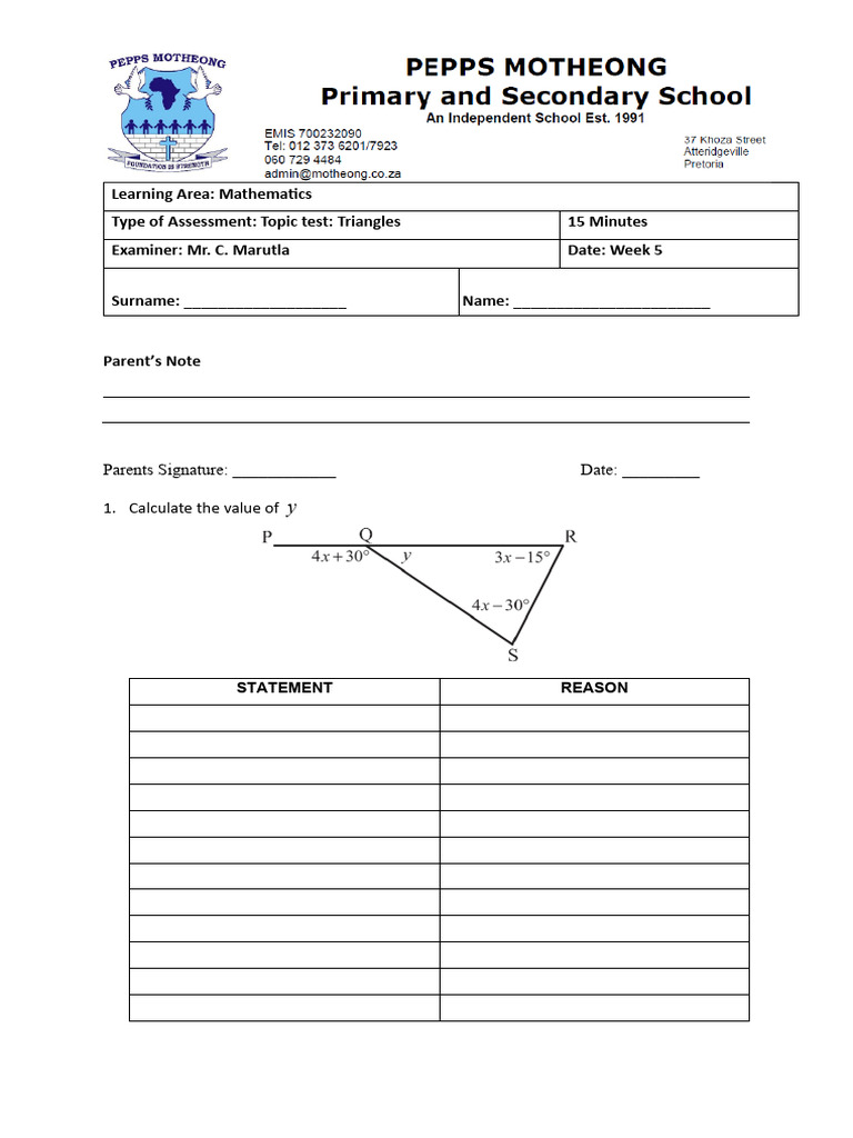Topic Test Triangles (Week 5) | PDF