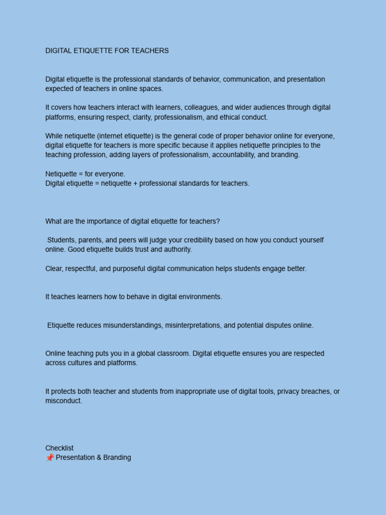Essential Digital Etiquette for Teachers | PDF | Teachers | Etiquette