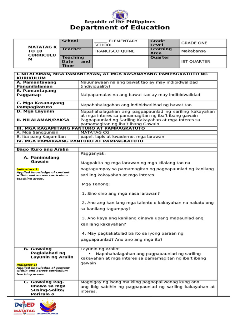 Lesson Plan Matatag With Indicators and Annotations (1) | PDF