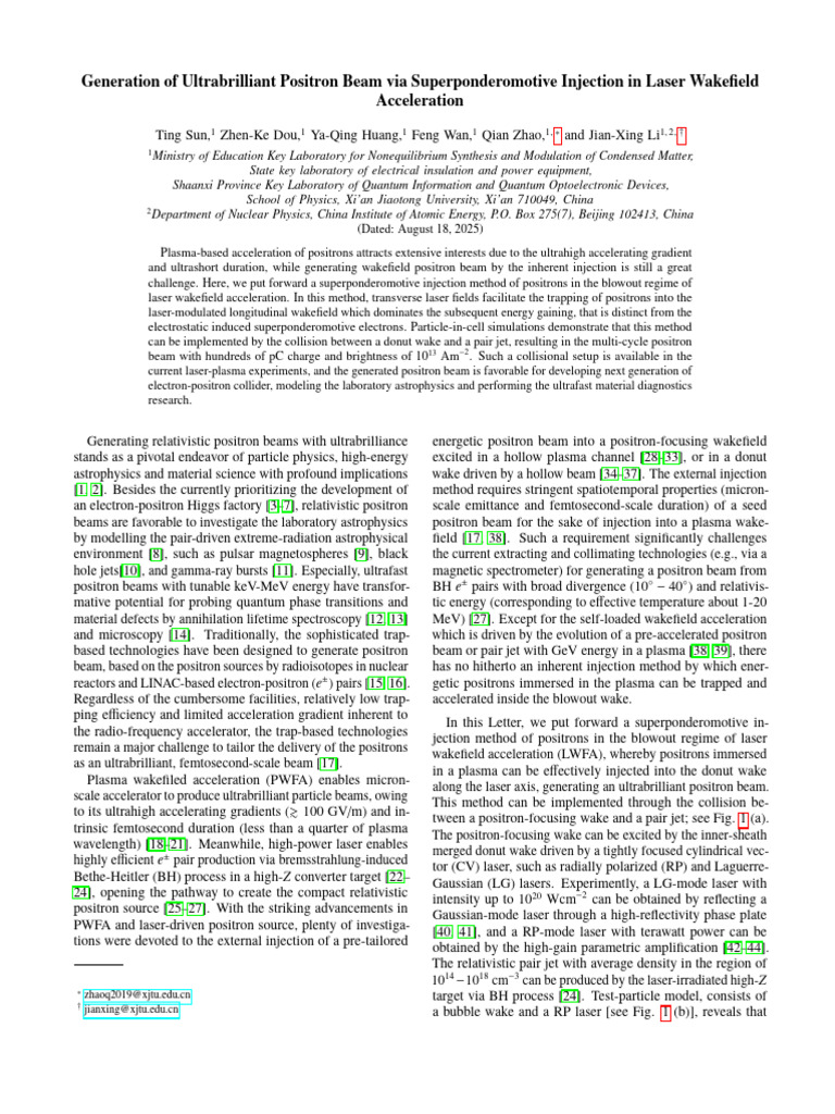 Generation of Ultrabrilliant Positron Beam Via Superponderomotive Injection in Laser Wakefield ...