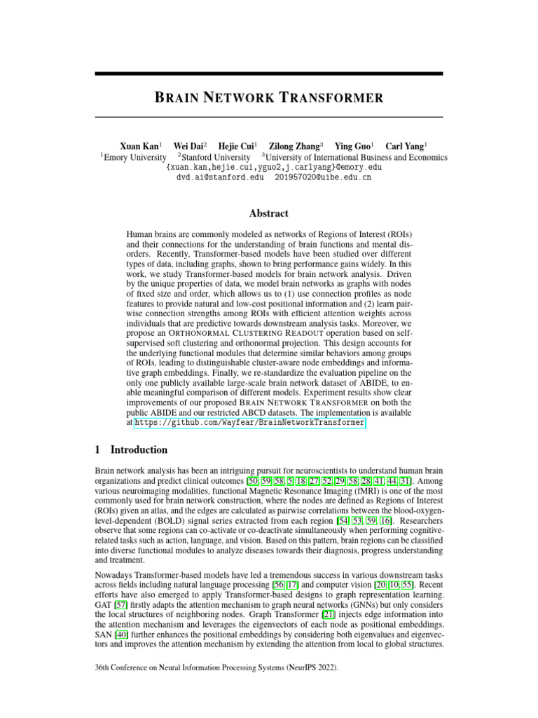 Brain Network Transformer Paper Conference | PDF | Applied Mathematics