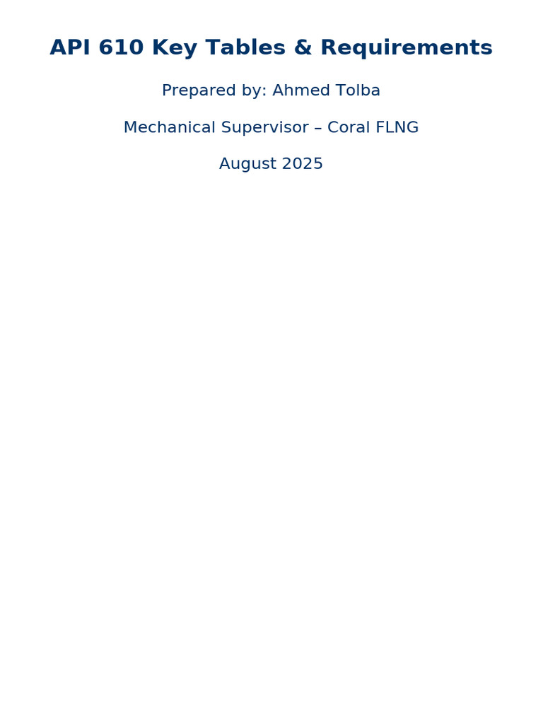 API 610 Key Tables & Requirements - 1 | PDF | Pump | Engineering Tolerance