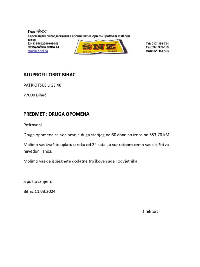 Aluprofil Obrt Bihać | PDF
