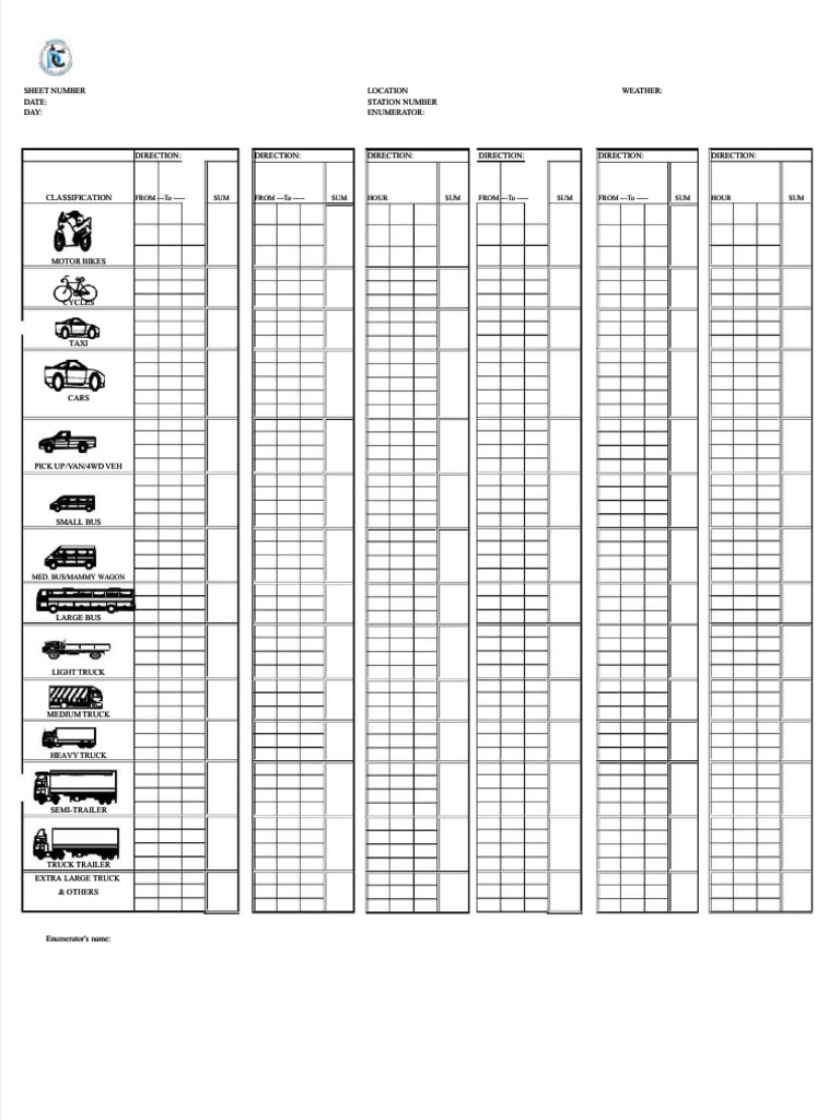Traffic Count Data Sheet | PDF