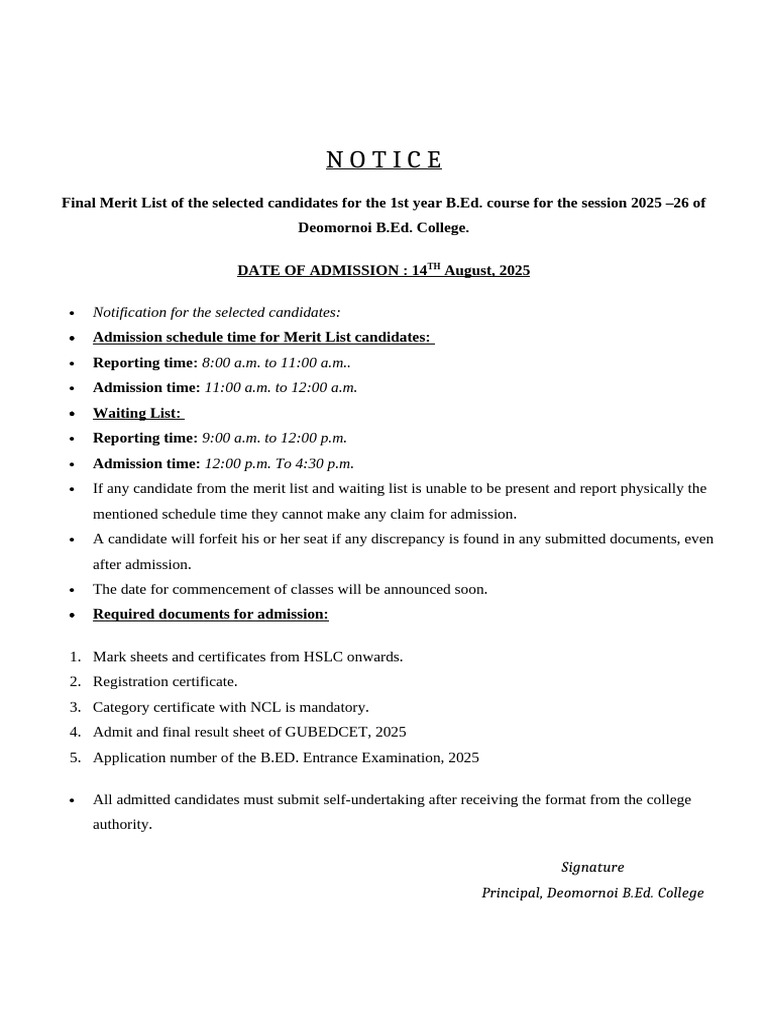NOTICE For Instruction 2025 | PDF