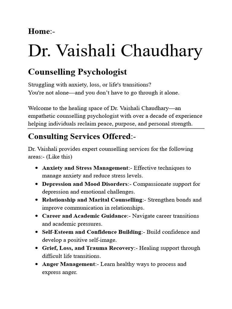 Dr. Vaishali Chaudhary: Counselling Services | PDF | Psychotherapy ...