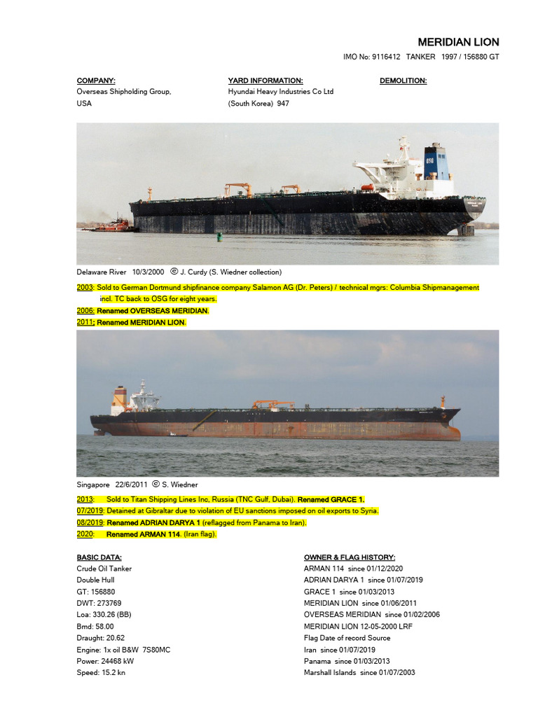 Meridian - Lion - Imo9116412 Arman 114 | PDF | Freight Transport | Shipping