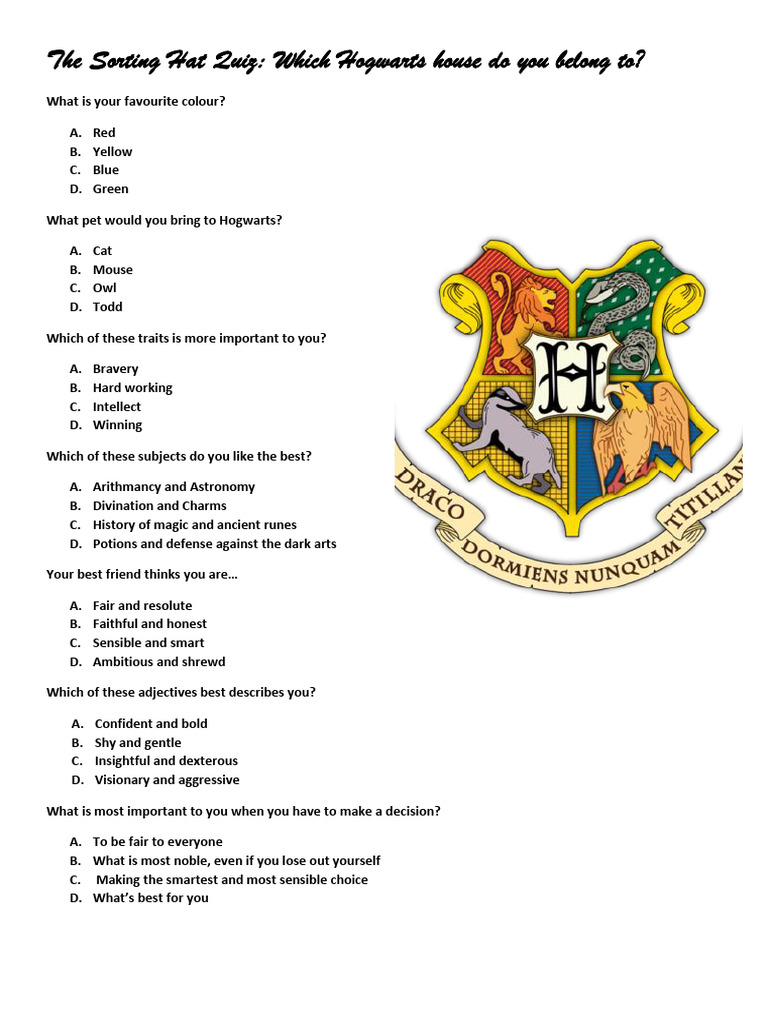 Hogwarts House Sorting Hat Quiz | PDF