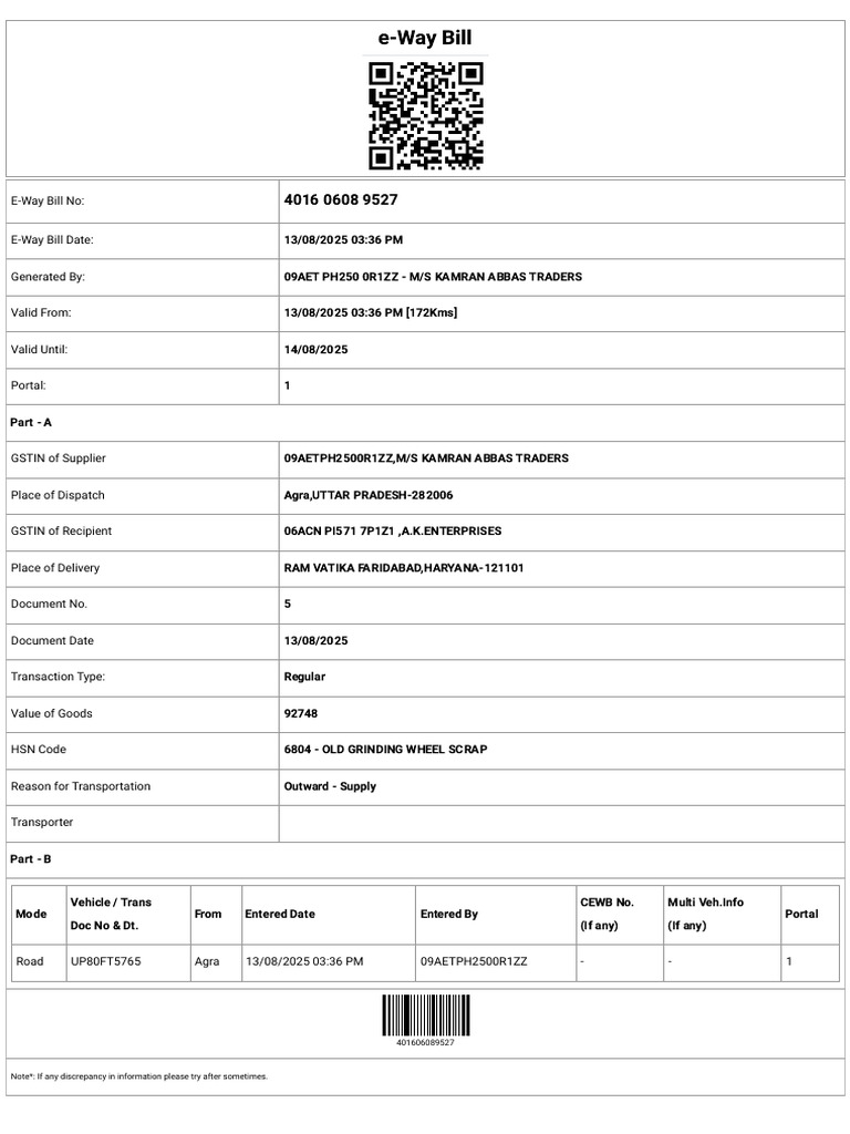E-Way Bill System Invoice No.05 | PDF