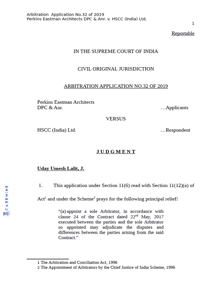 Perkins Eastman Architects DPC & Anr. v. HSCC (India) Ltd. | PDF | Arbitration | Adjudication
