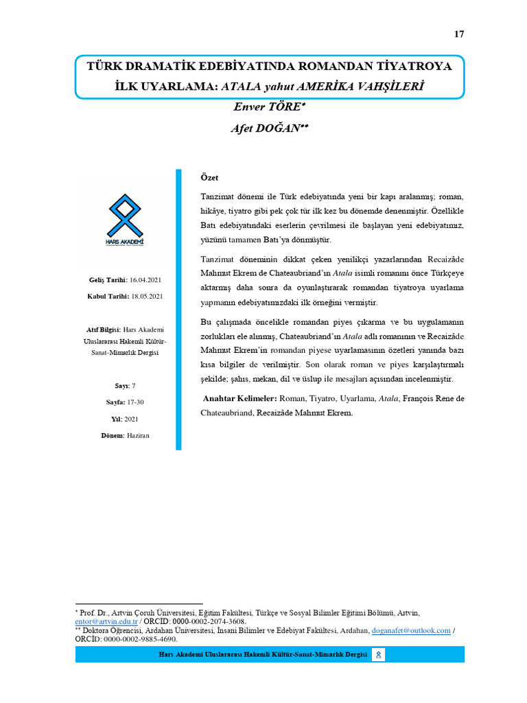 Turk Dramatik Edebiyatinda Romandan Tiya | PDF