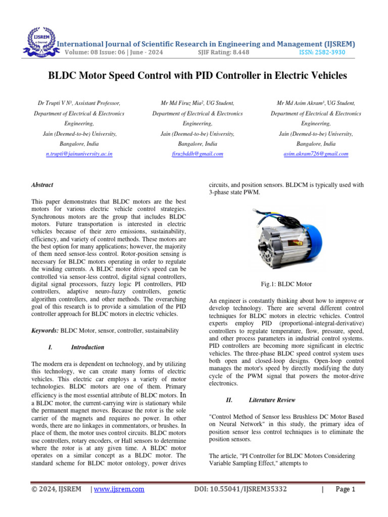 BLDC Motor Speed Control With PID Contro | PDF | Electric Motor | Power ...