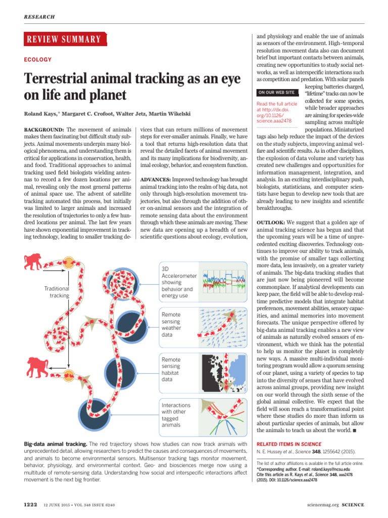 Kays Et Al. (2015) - Terrestrial Animal Tracking As An Eye On Life and ...