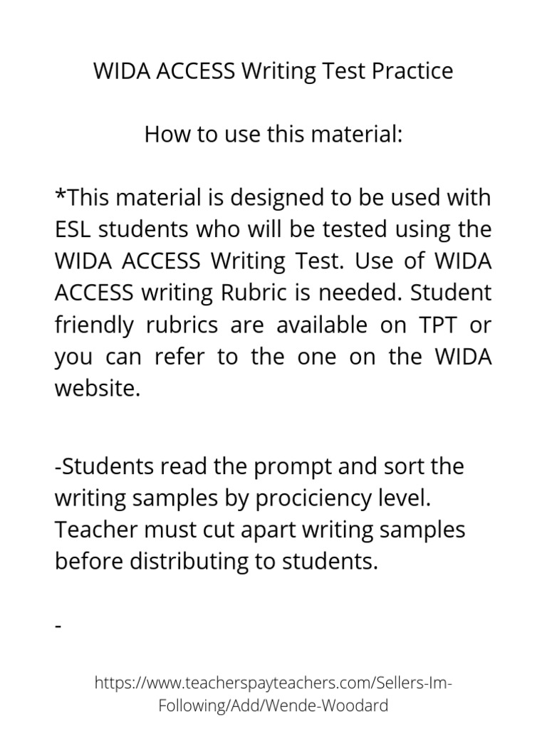 WIDA Writing Test Practice Guide | PDF | Classroom | Learning