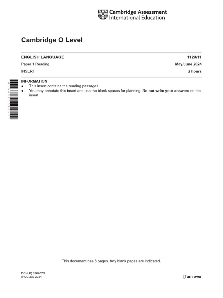 Cambridge O Level English Language Insert | PDF | Homework