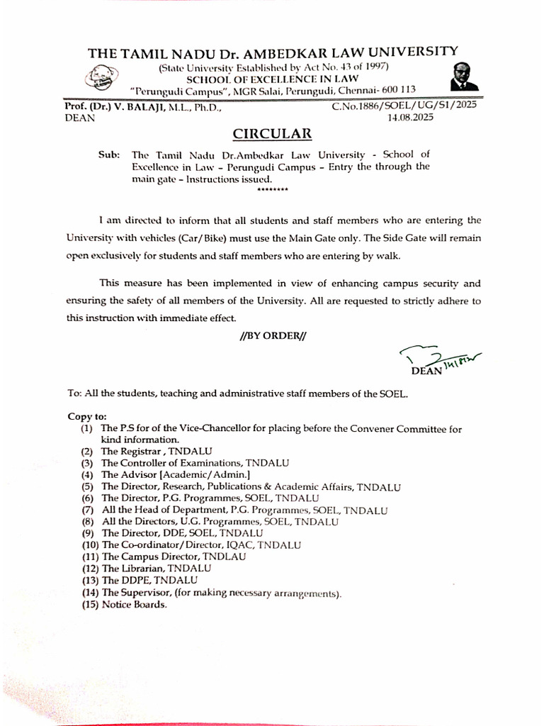 Circular - Entry Through The Main Gate 2025 | PDF