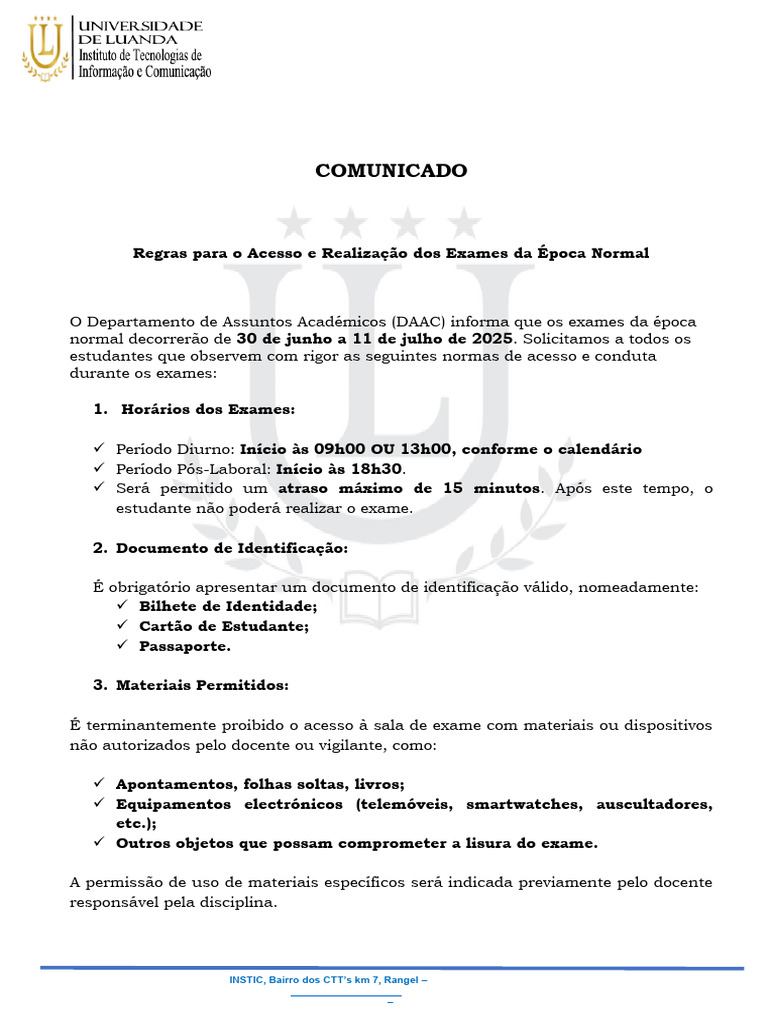 Regras para o Acesso e Realização Dos Exames Da Época Normal | PDF