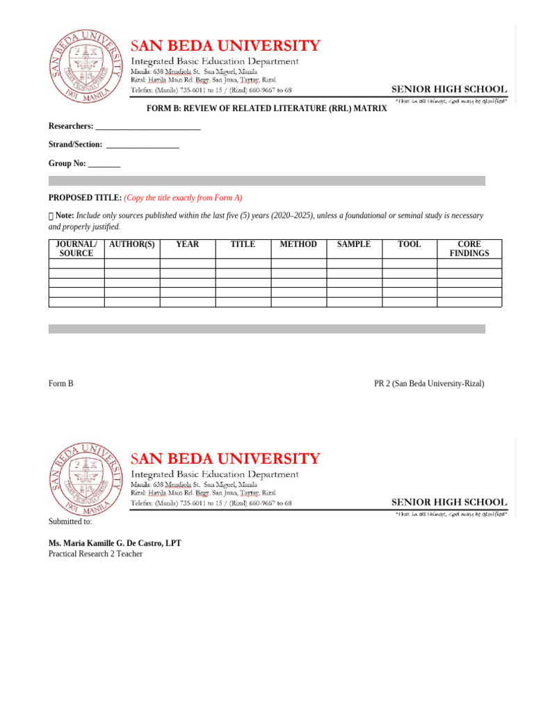 Template Form B RRL Matrix | PDF