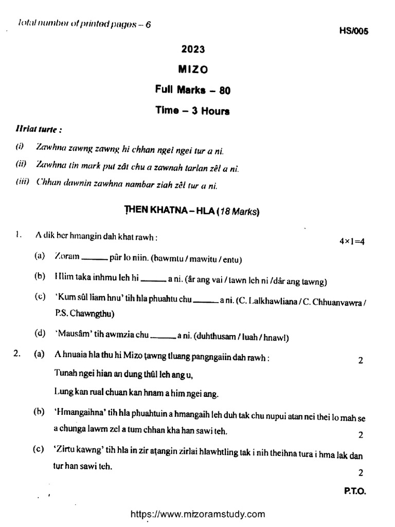 Class 10 Mizo 005 2023 | PDF
