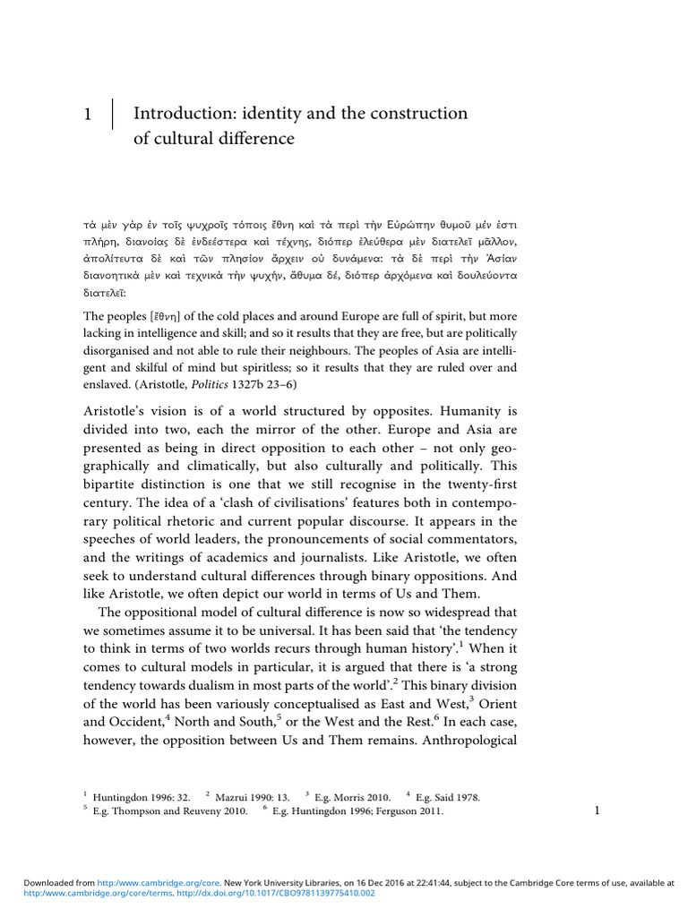 Cultural Identity and Binary Oppositions | PDF | Identity (Social ...