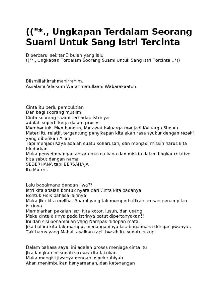 Ungkapan Terdalam Seorang Suami Untuk Sang Istri Tercinta | PDF